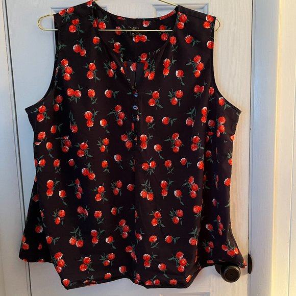 Talbots | Tops | Talbots Black Red Floral Silky Sleeveless Tank Top 2x ...